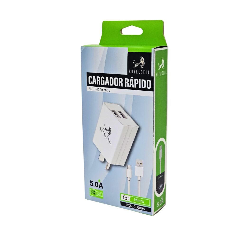 Cargador 220V Doble USB 5A Cable V8 Royalcell - haman.com.ar